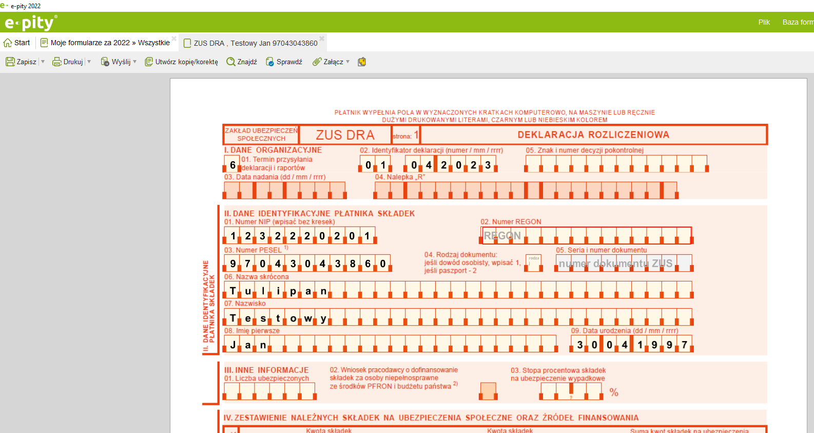 Deklaracja rozliczeniowa ZUS DRA (roczna) na podstawie deklaracji ...