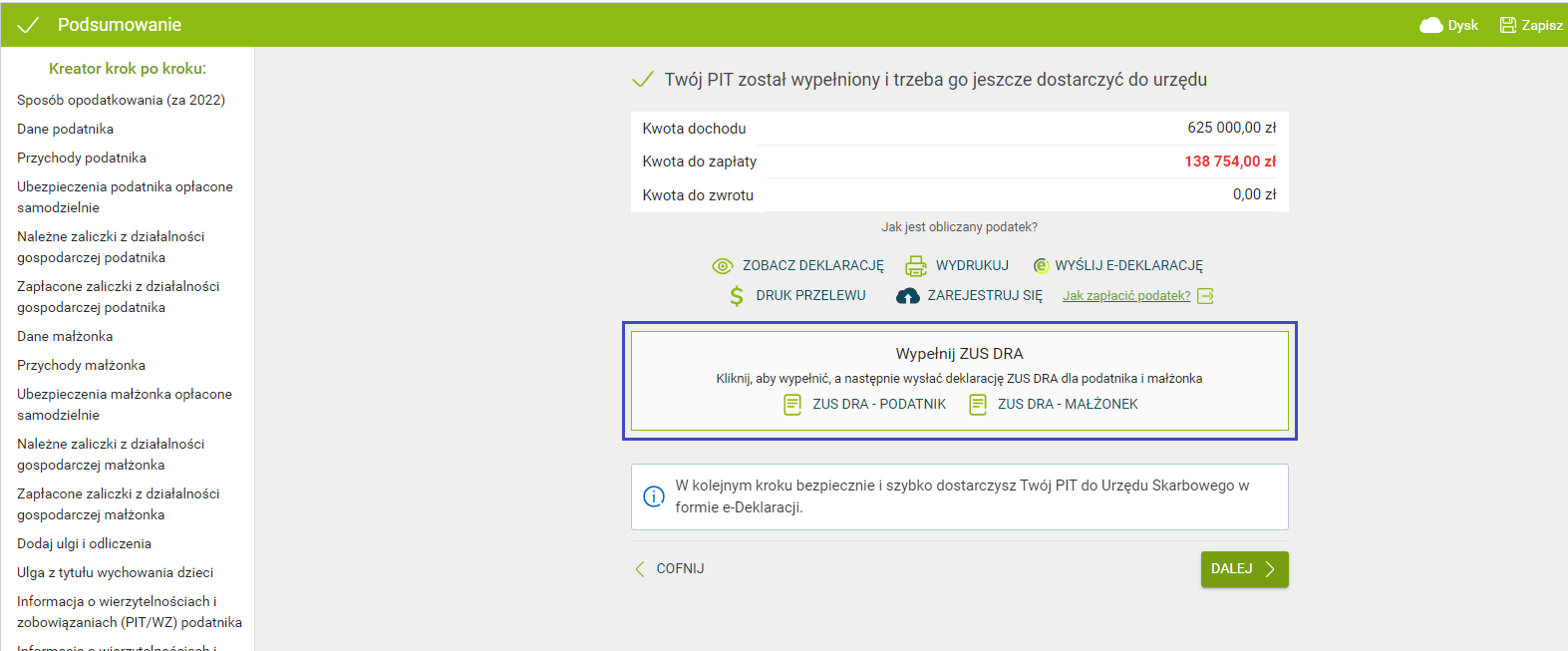 Deklaracja rozliczeniowa ZUS DRA (roczna) na podstawie deklaracji ...